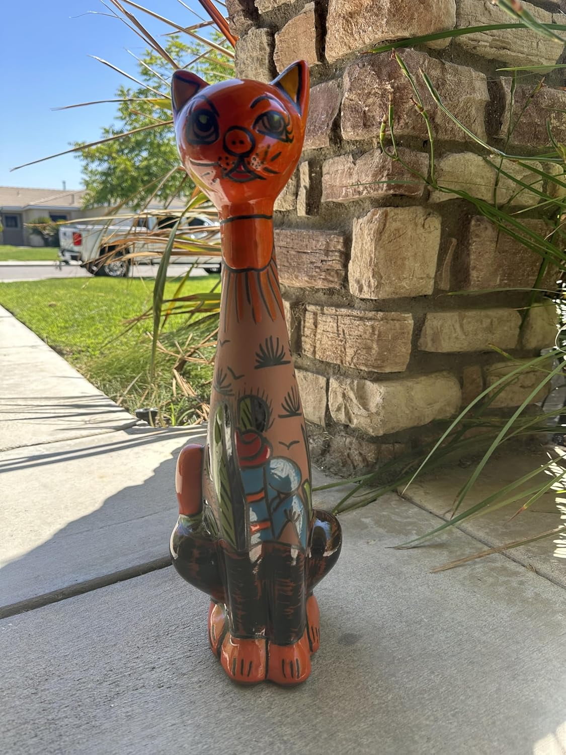 Cat Statue, Orange Talavera Mexican Pottery, 19-Inch Desert-Themed ...