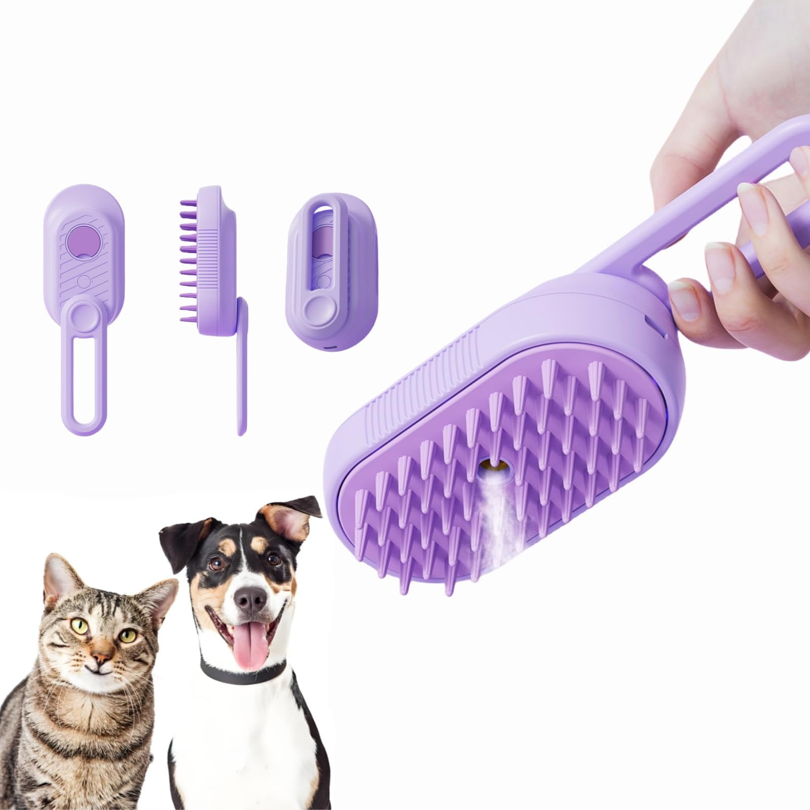 Cat Steam Brush, 3 in 1 Steamy Pet Brushes with Silicone Bristles ...