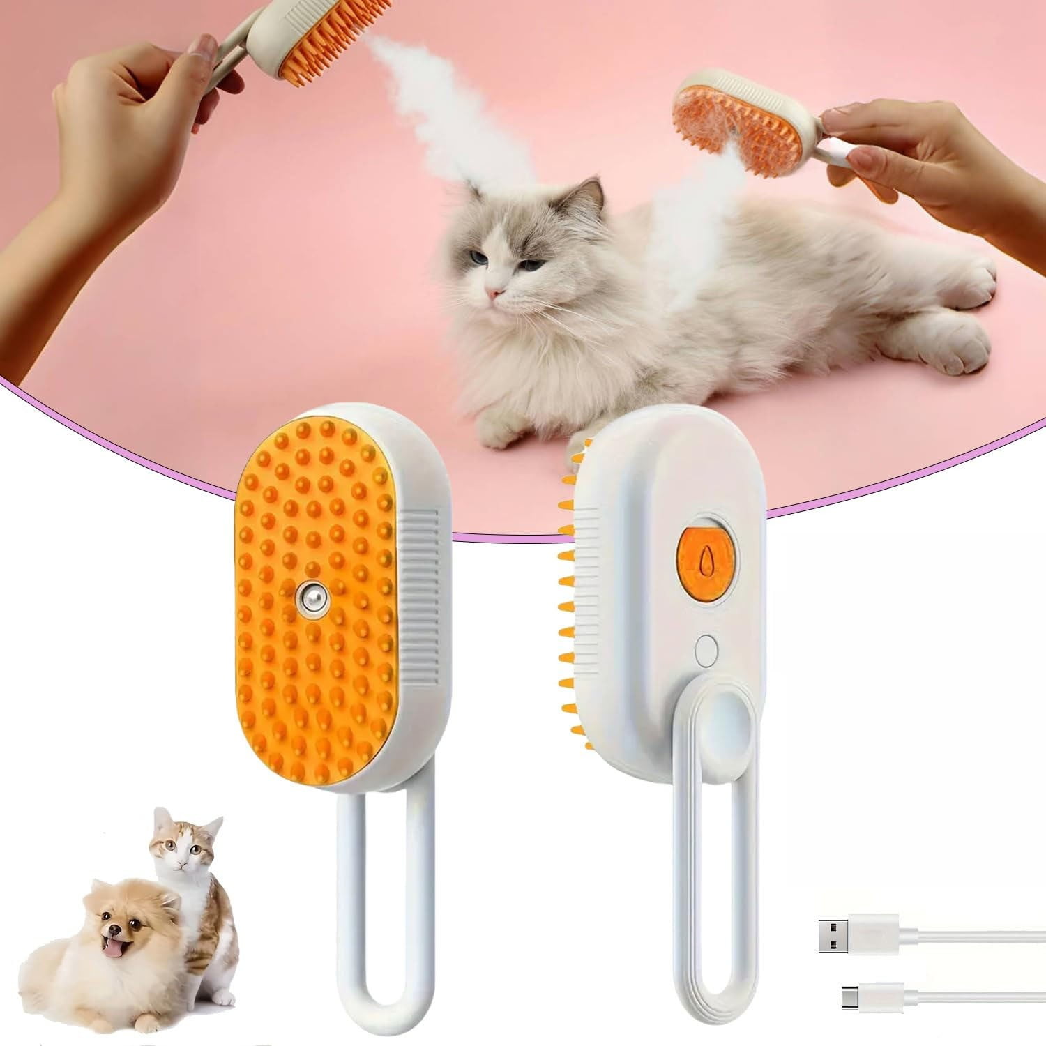 Cat Steam Brush,4 in 1 Steam Brush for Cats,Pet Hair Steamy Brushes for Massaging and Cleaning ...