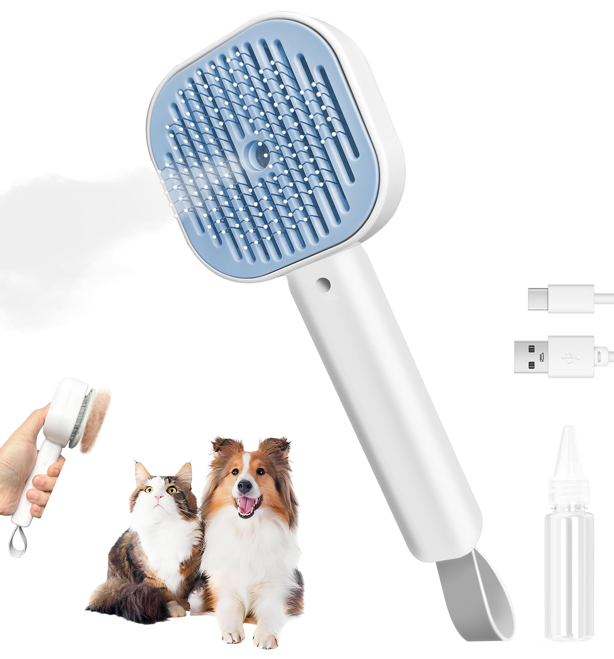 Cat Steam Brush 4 IN 1 USB Rechargeable Portable Pet Defur Comb, 2 ...