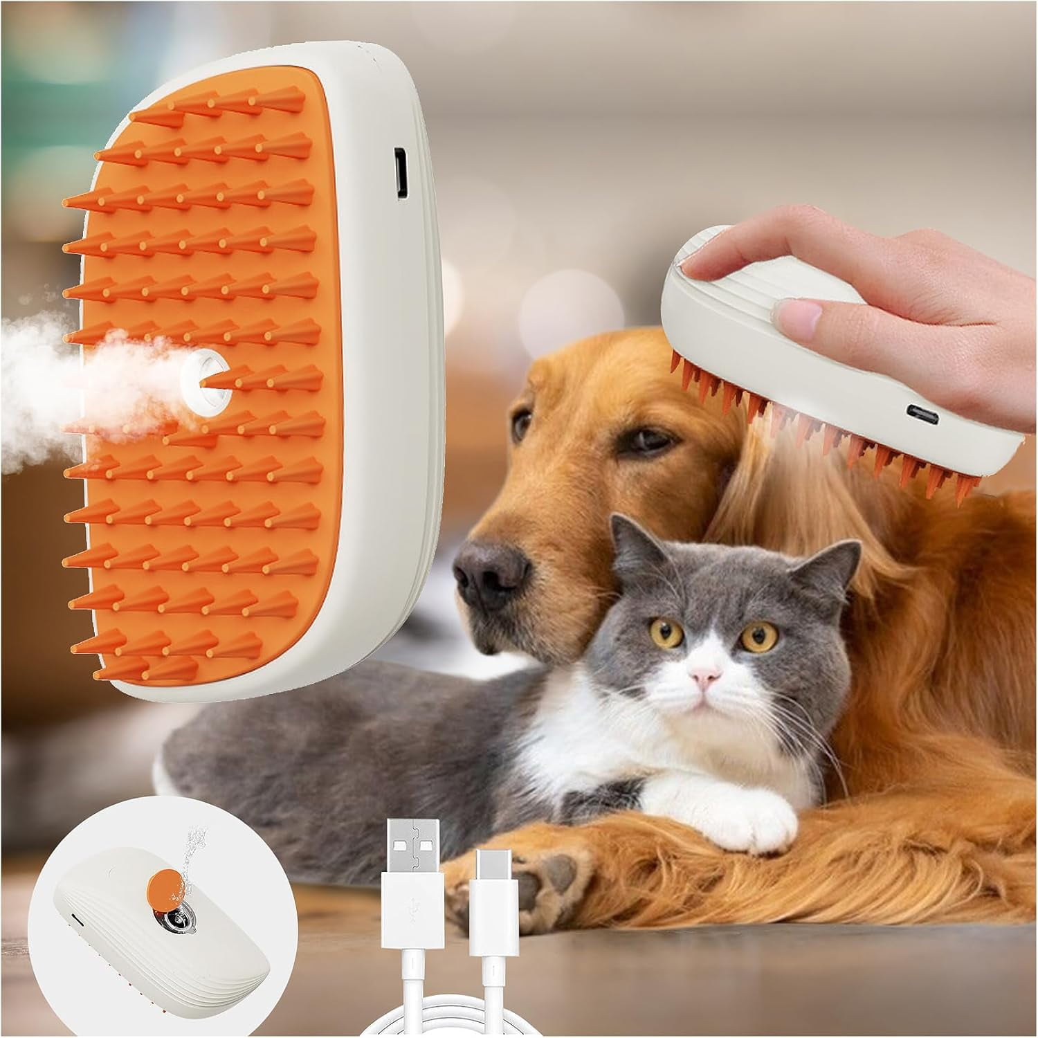 Cat Steam Brush - Defur Comb Cats 3 in 1 Steamy Massager Misty Grooming ...