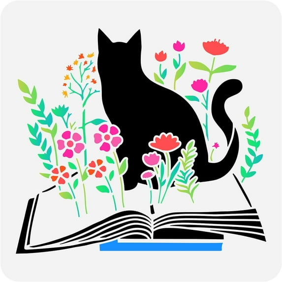 Cat Stencil Template 11.8x11.8 inch Wild Flowers Painting Stencil ...