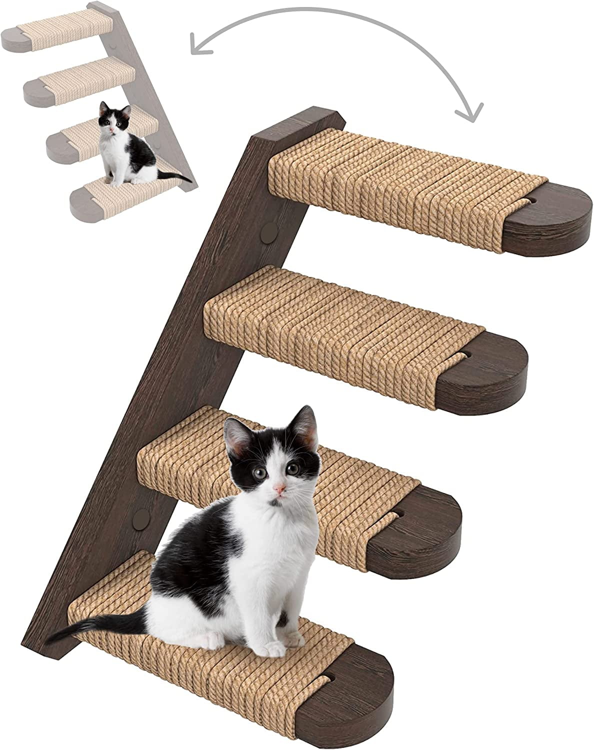 Cat Steps - Grey Solid Rubber Wood Cat Stairs Great for Scratching and ...