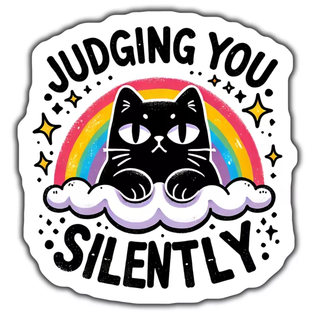 Cat Sticker, Judging You Silently, Cute Rainbow Cat Decal, Cat Lover ...