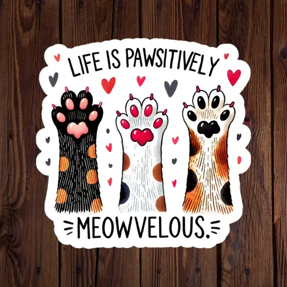Cat Sticker Life Is Pawsitively Meowvelous Kitten Cute Sticker Phone ...