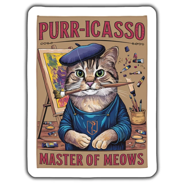 Cat Sticker, Purr Icasso Sticker, Cat Lover Gift, Artistic Cat Sticker ...
