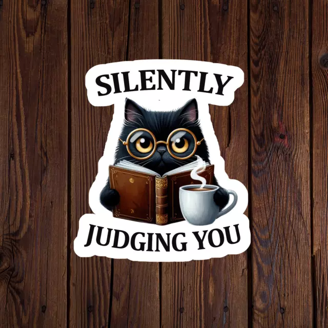 Cat Sticker Silently Judging You Coffee Book Cute Sticker Phone Decal ...