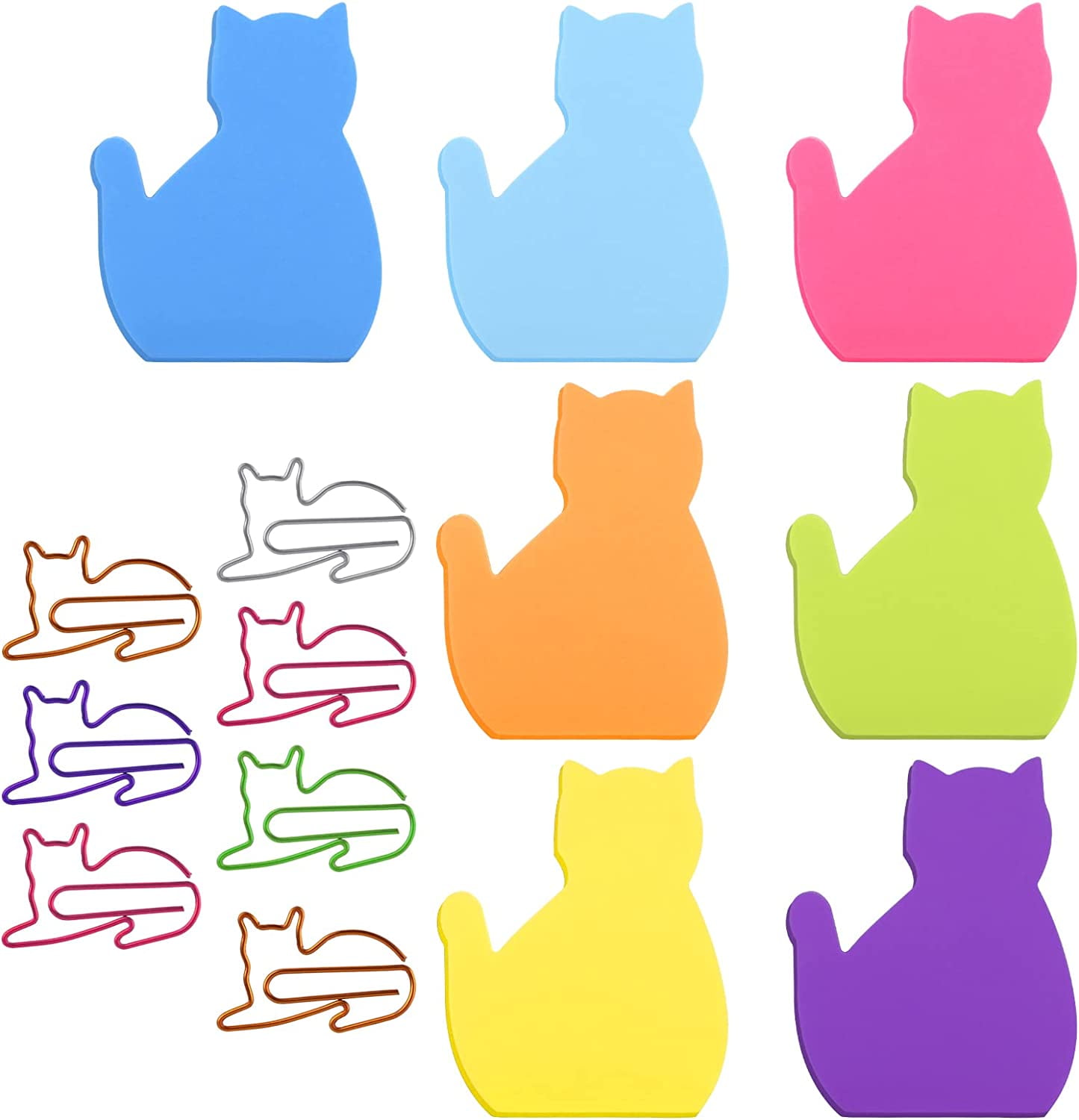 Cat Sticky Notes with Paper Clips, Cute Cat Self-Stick Notes Kawaii Cat ...