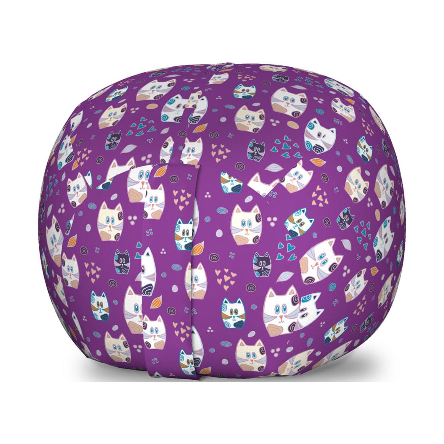 Cat Storage Toy Bag Chair, Doodle Cartoon Design Kittens Pattern Ornate ...