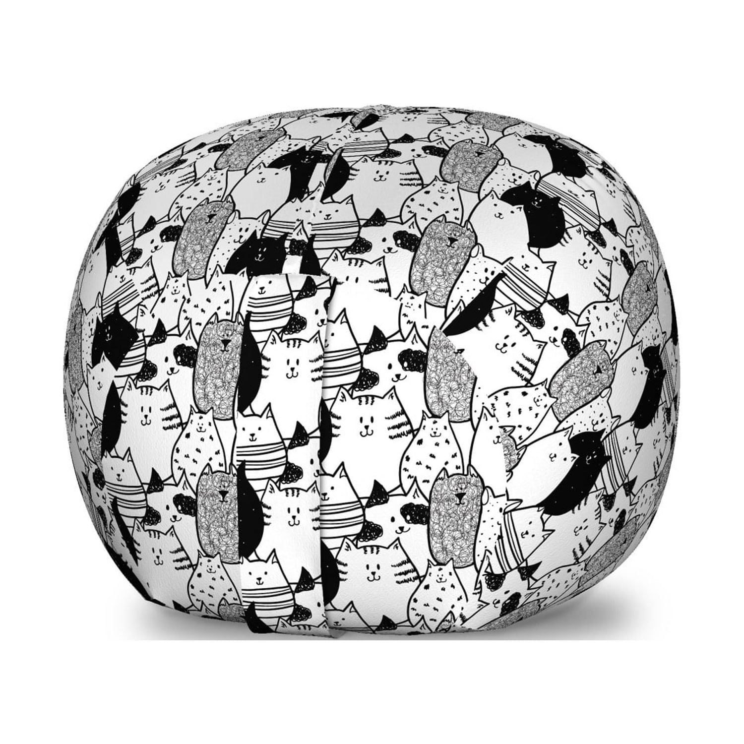 Cat Storage Toy Bag Chair, Monochrome Pattern with Hand Drawn Style ...