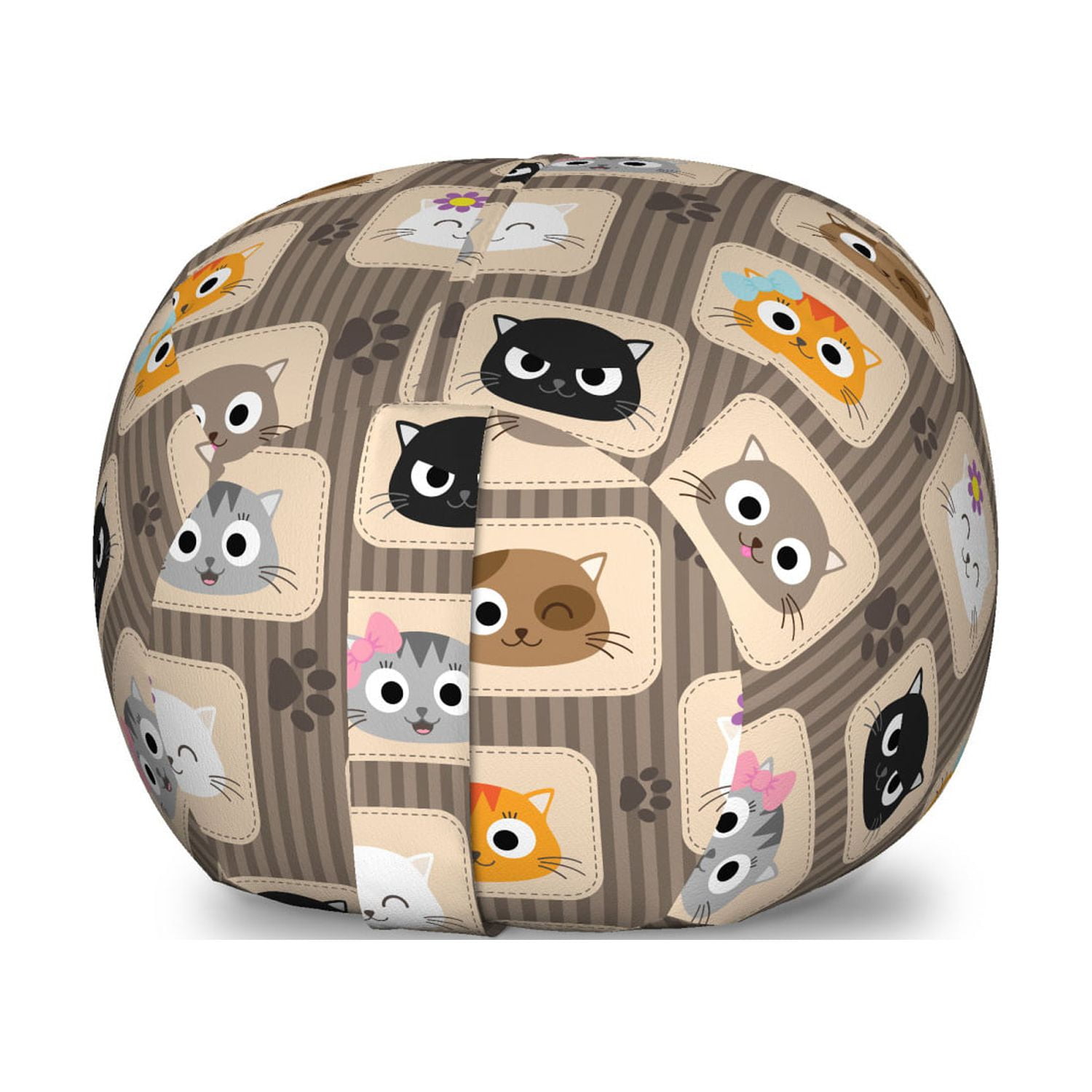 Cat Storage Toy Bag Chair, Patchwork Inspired Pattern Kitty Faces Silly ...