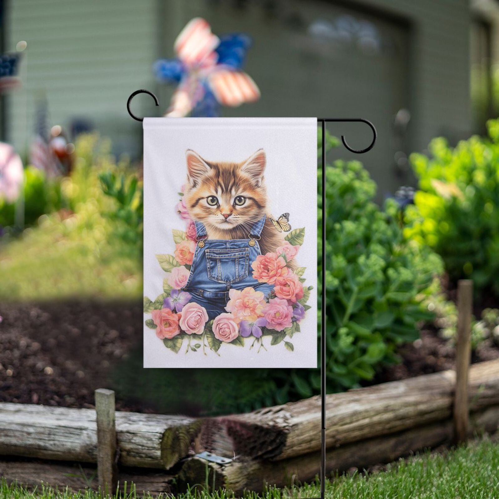 Cat Strap Flowers Floral Garden Flag Double Sided Outdoor Banners for ...