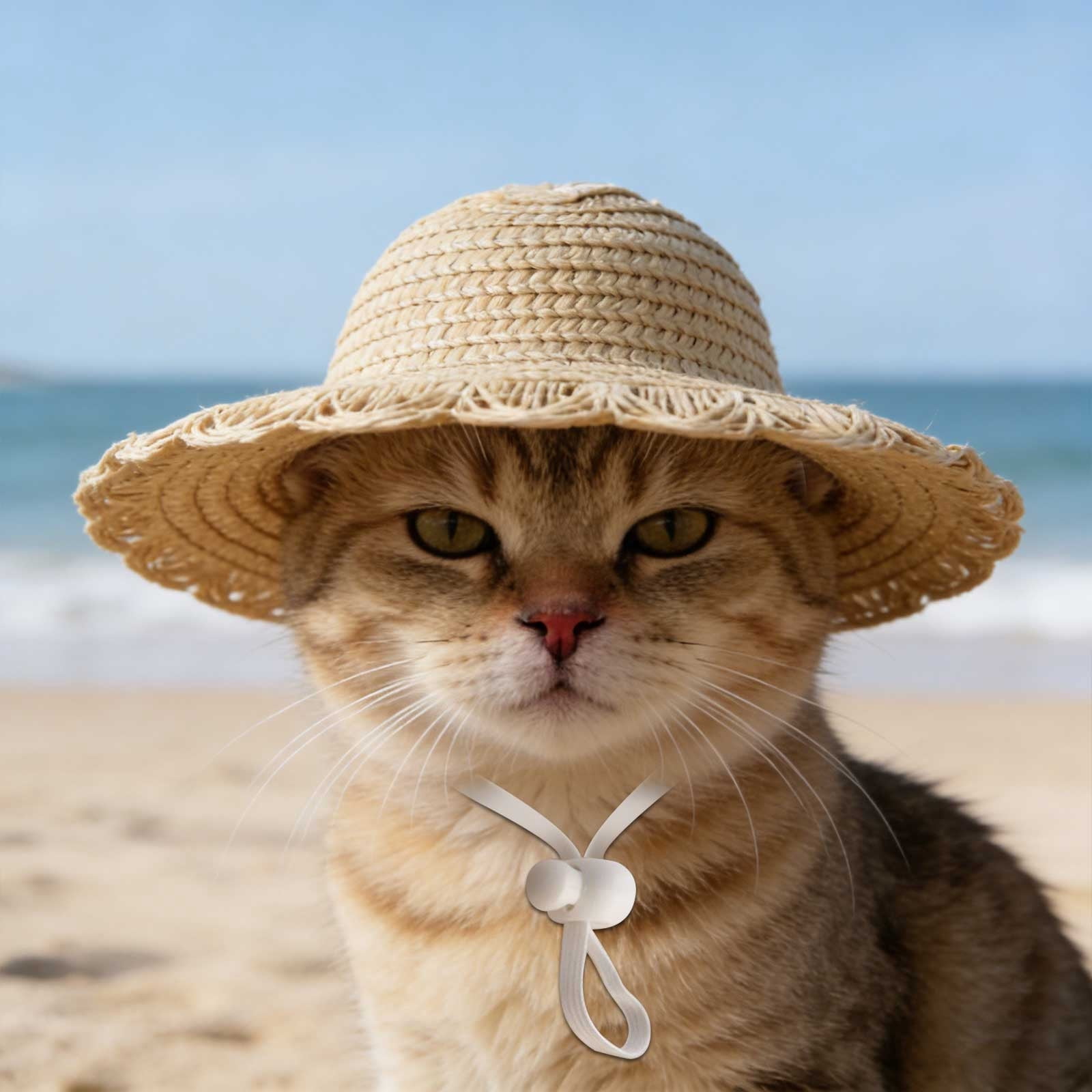 Cat Straw Sun Hat, Adjustable Pet Visor with Chin Strap, UV Protection ...