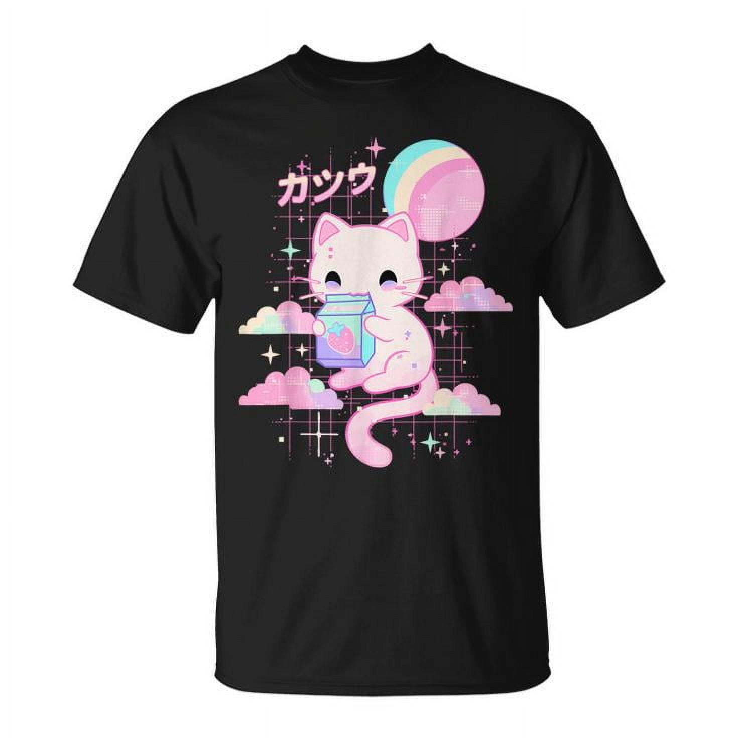 Cat Strawberry Milk Anime 90S Japanese Cat Japan T Shirt Seseable CA T ...