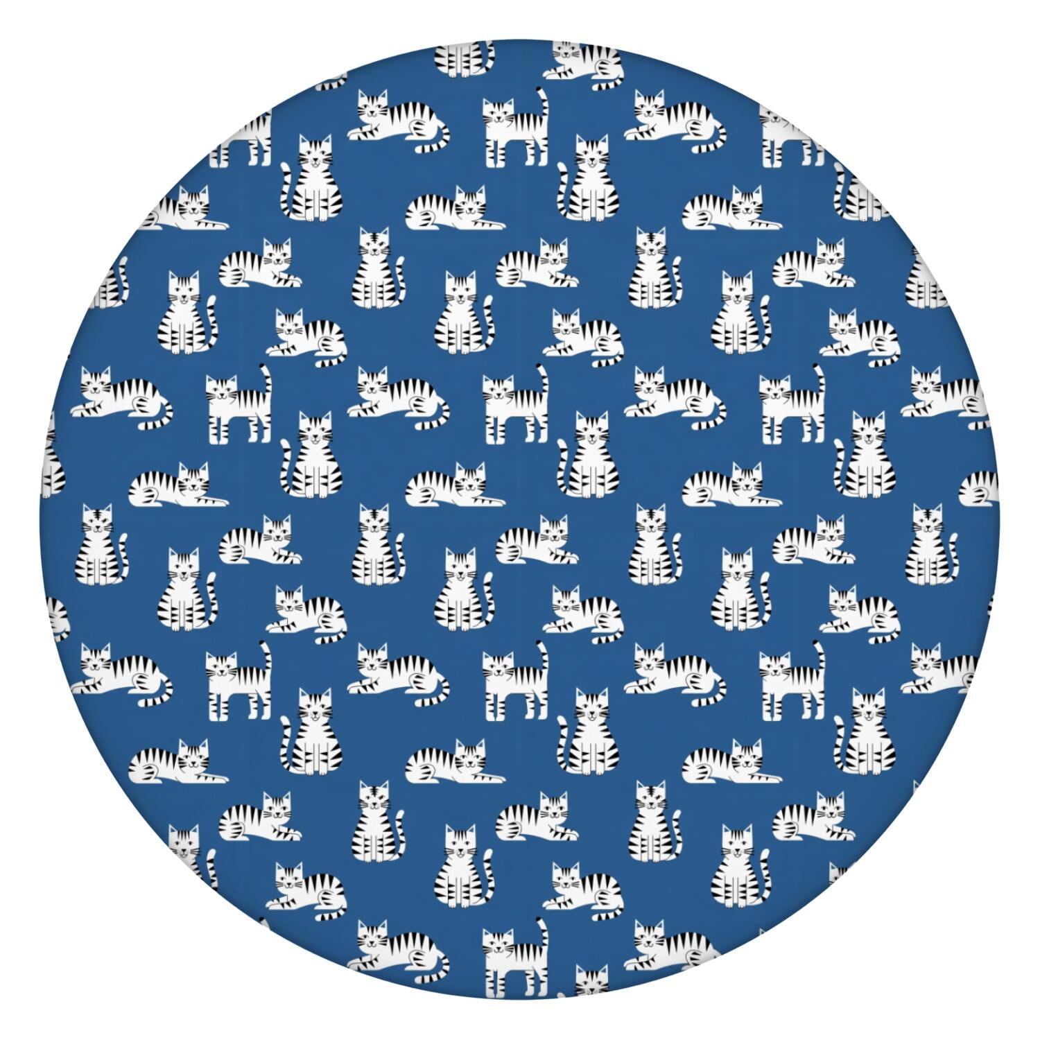 Cat Striped Blue Pattern Round Elastic Tablecloth, 45-52 Inch ...