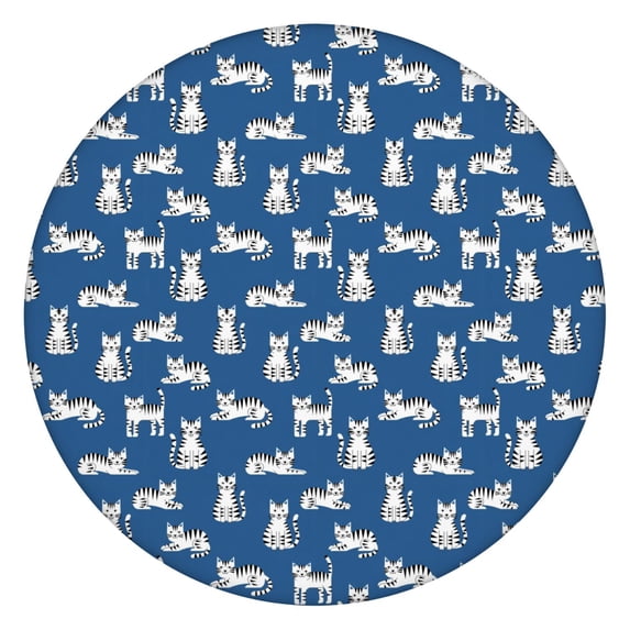 Cat Striped Blue Pattern Round Elastic Tablecloth, 45-52 Inch ...