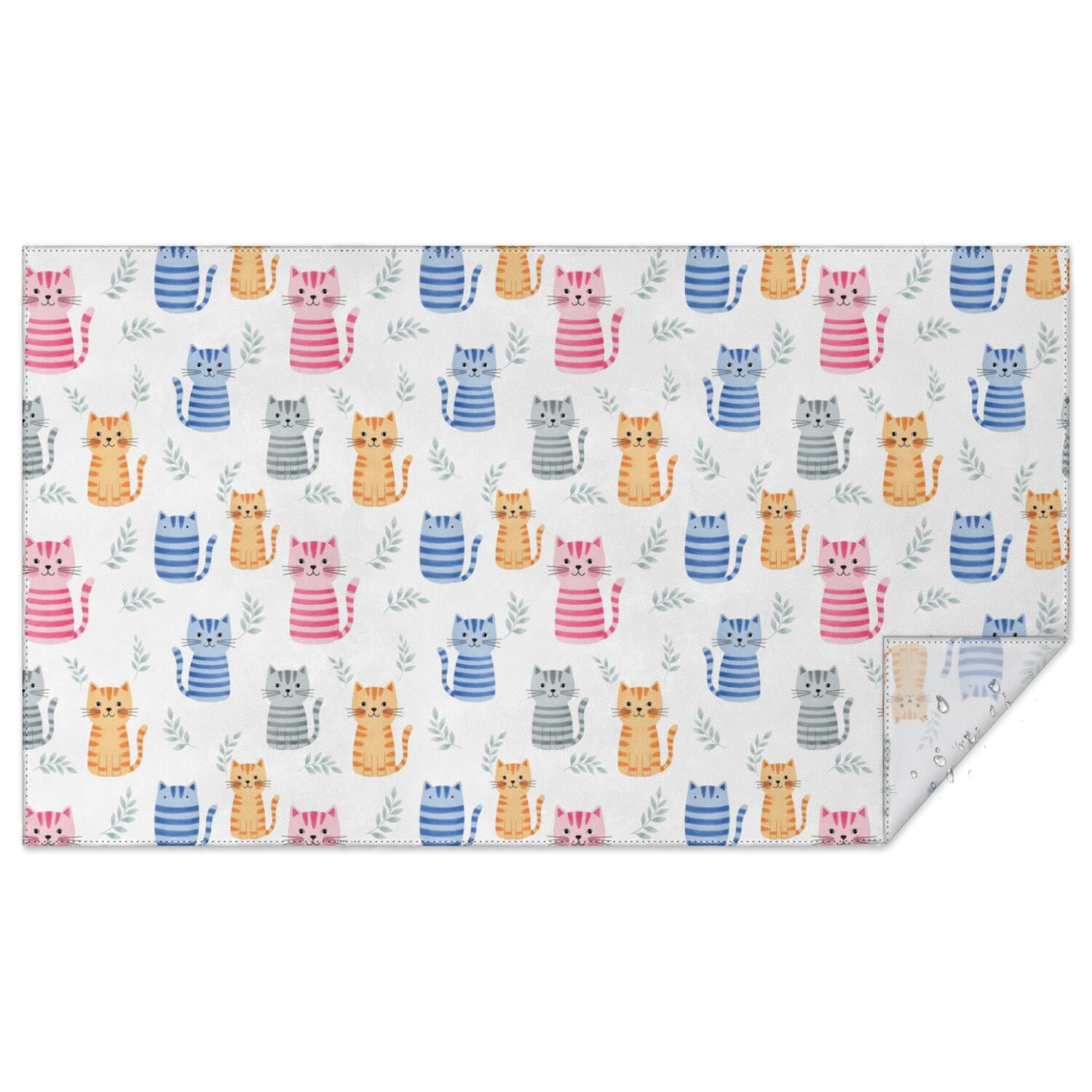 Cat Striped Leaf White Pattern Rectangular Tablecloth 60x102 Inch ...