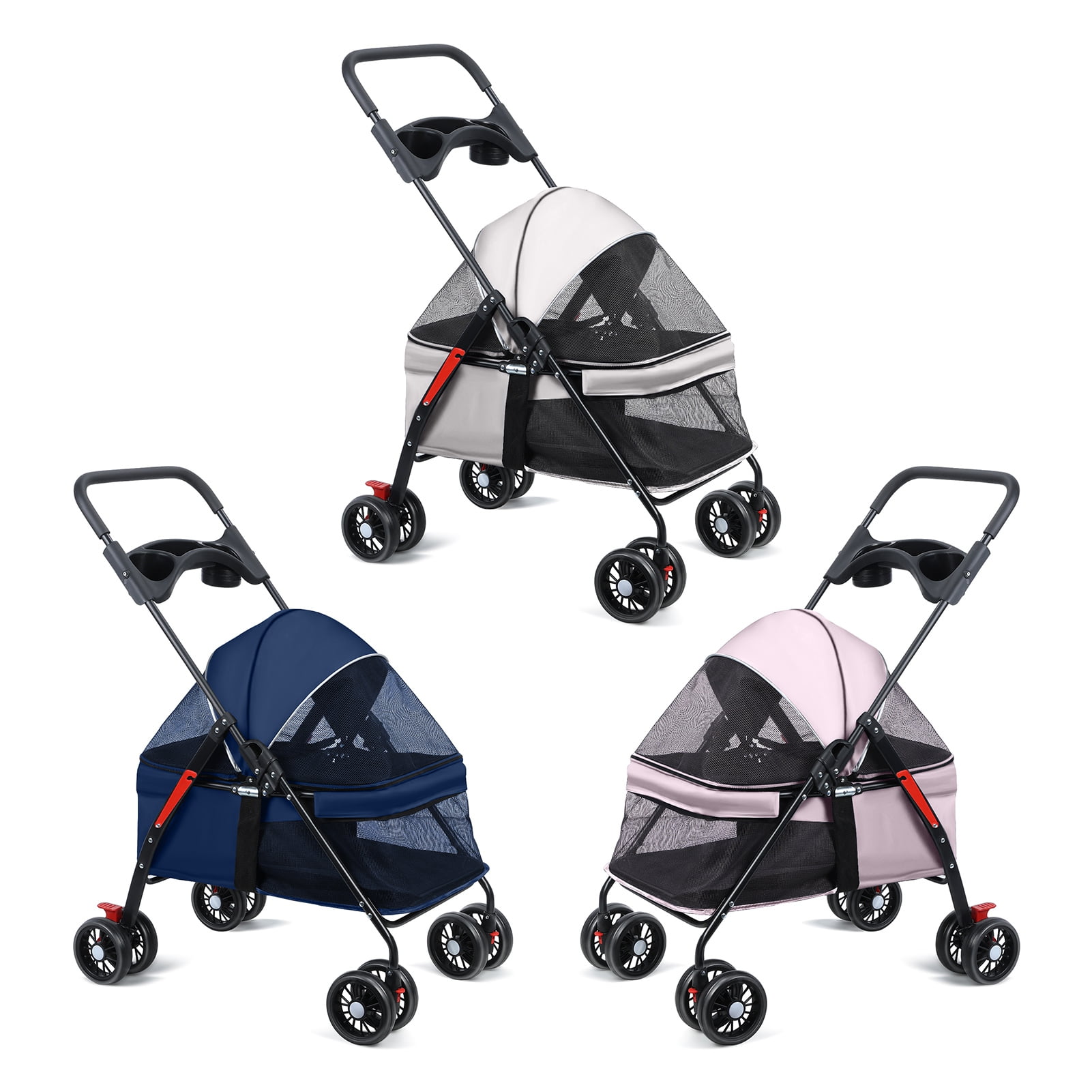 Cat Stroller for 2 Cats, Pet Folding Stroller with 360° Wheels, Large ...