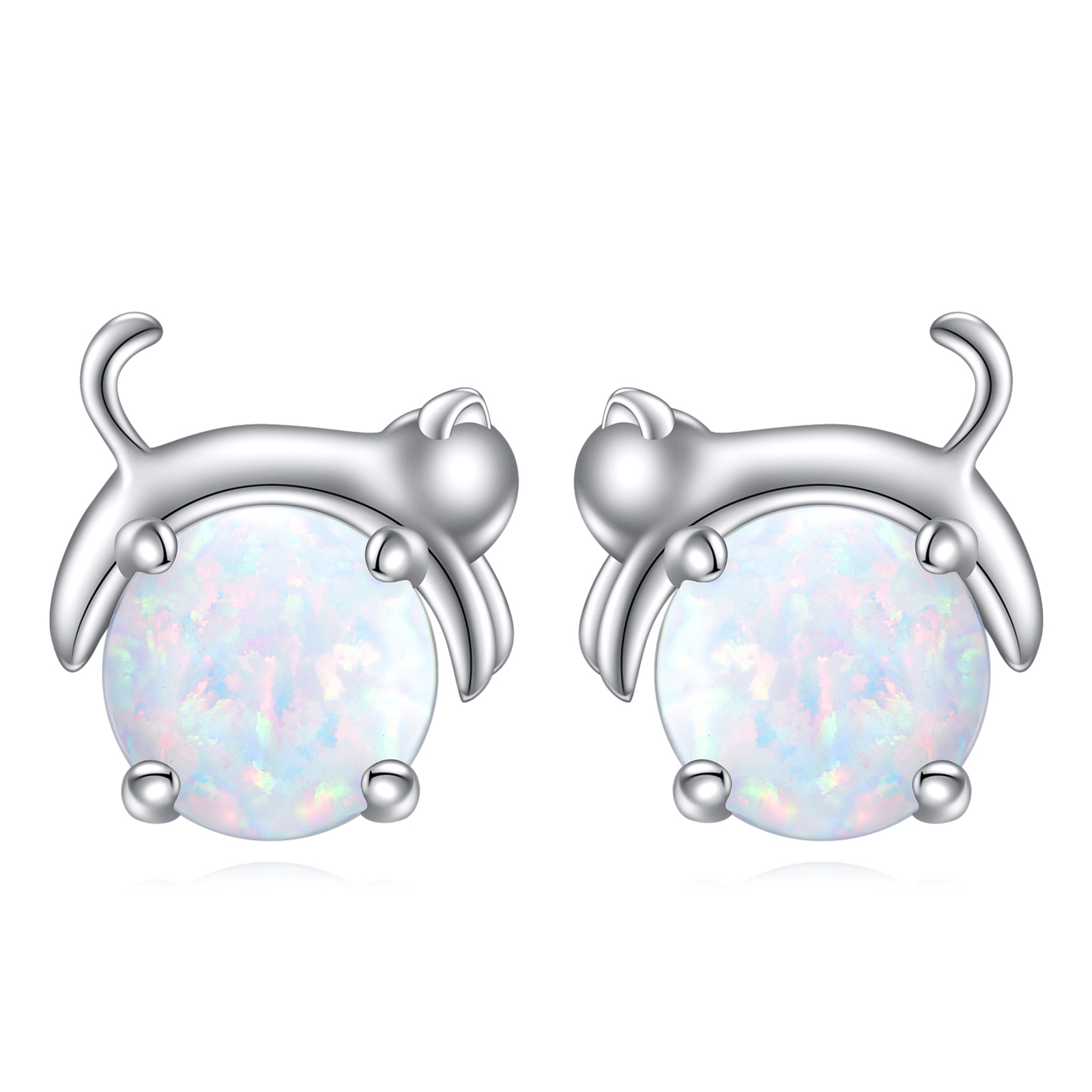 Cat Stud Earrings for Women Sterling Silver Cute Animal Opal Earrings ...