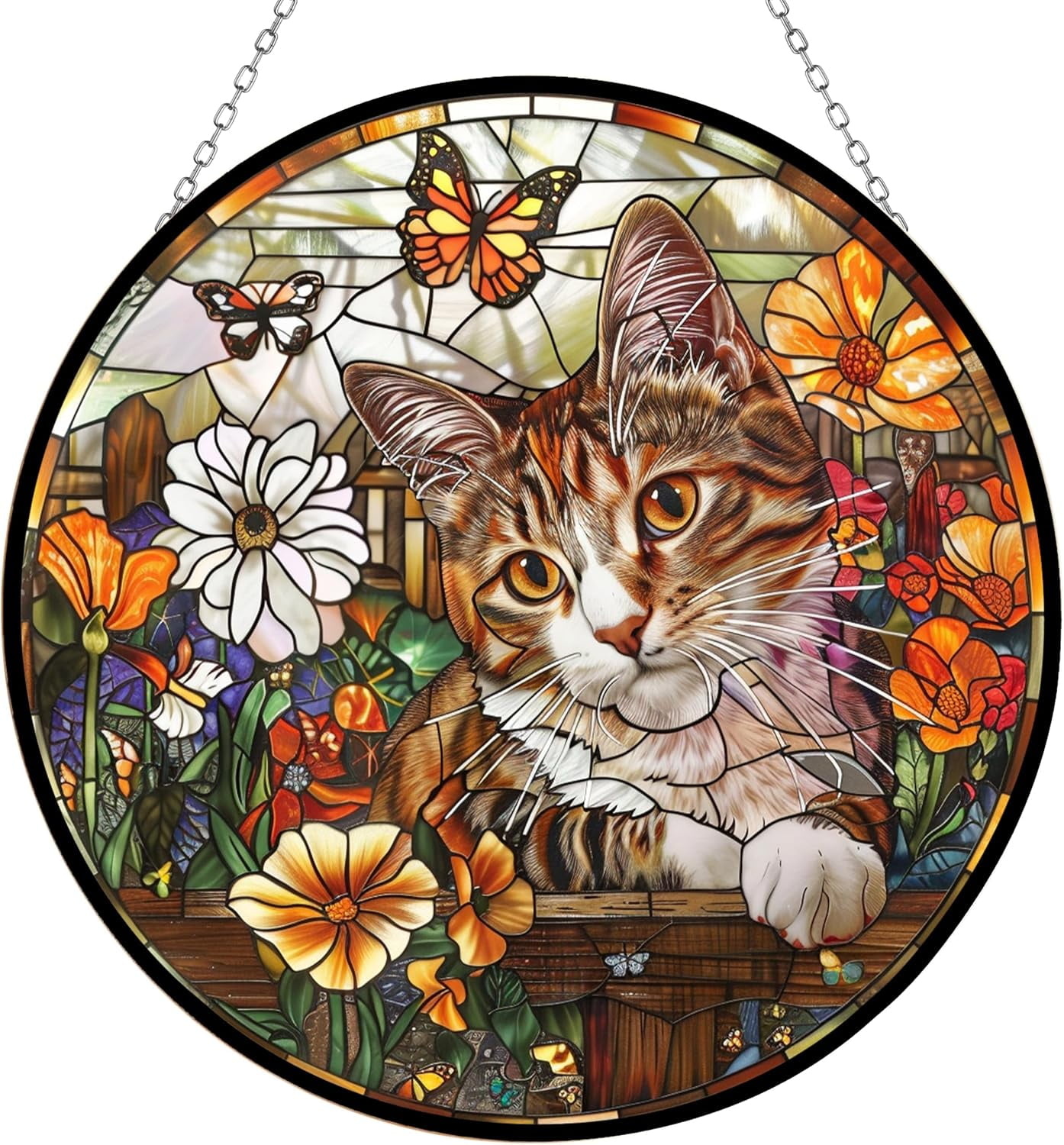 Cat Suncatchers for Windows, Stained Glass Window Hangings,Hand-Painted ...