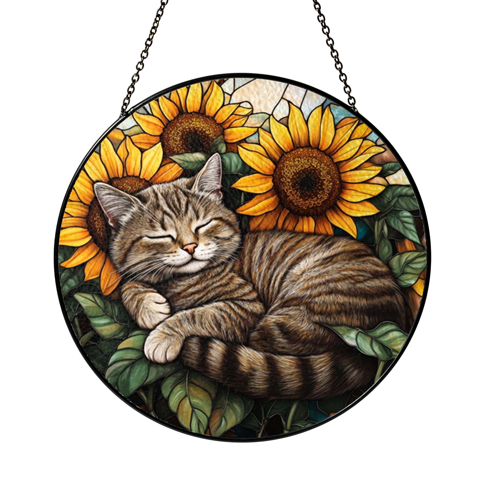 Cat Sunflower Scene Stained Glass Suncatcher – Window Decor - Walmart.com