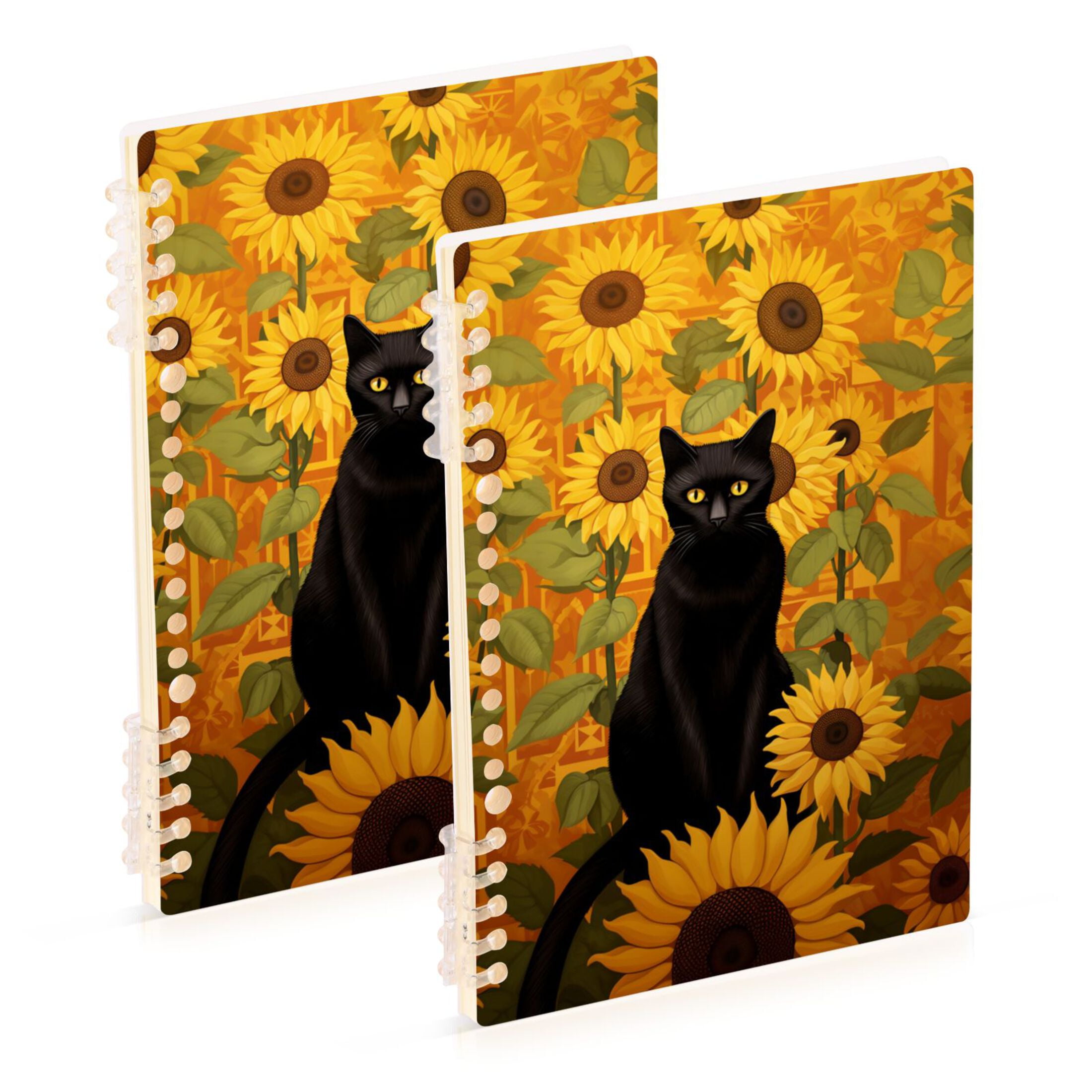 Cat Sunflowers Ring Binder Notebook Journey Note Diary College Ruled ...
