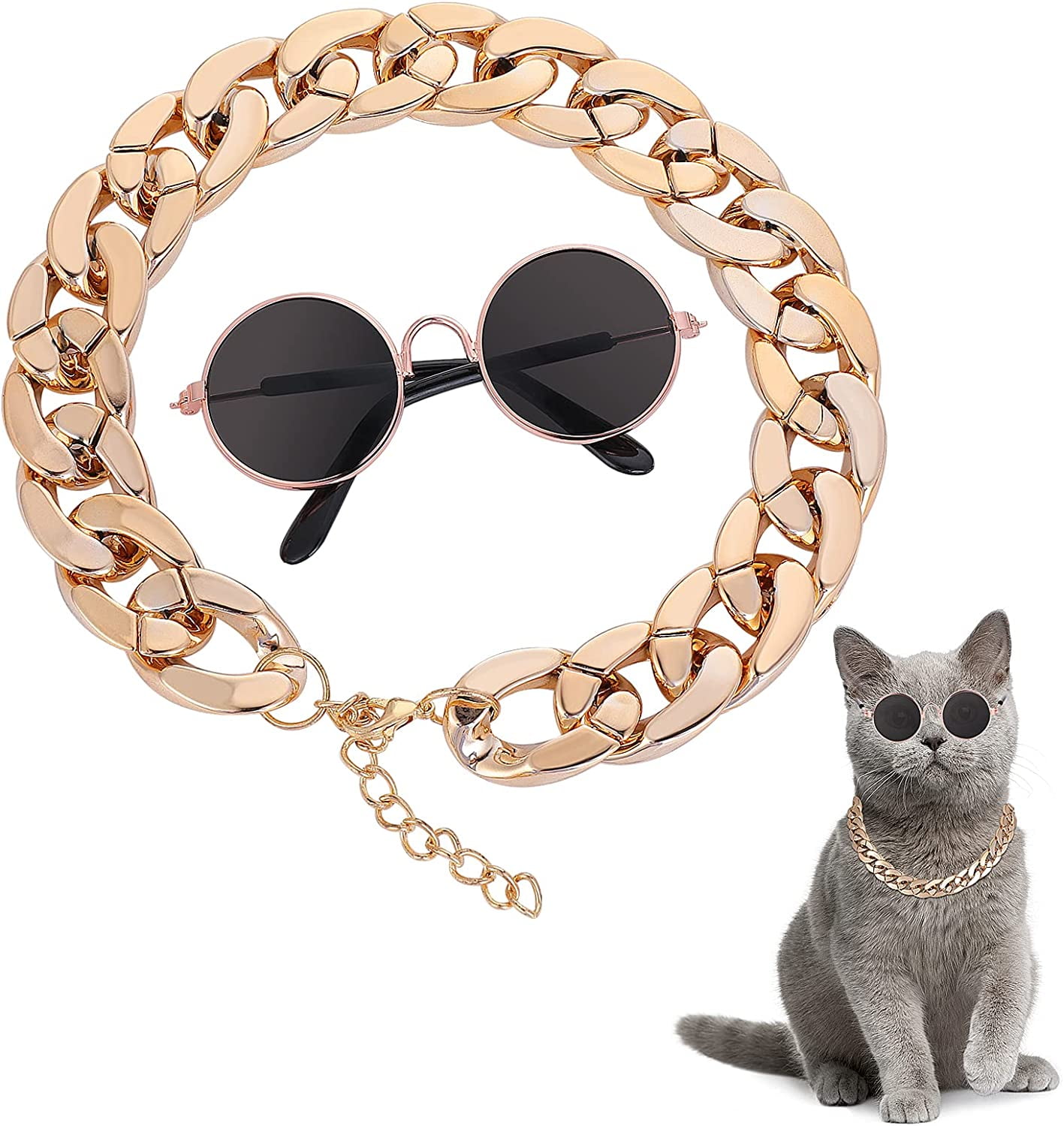 Cat Sunglasses Gold Chain Costume Decorations UV Protection Classic ...