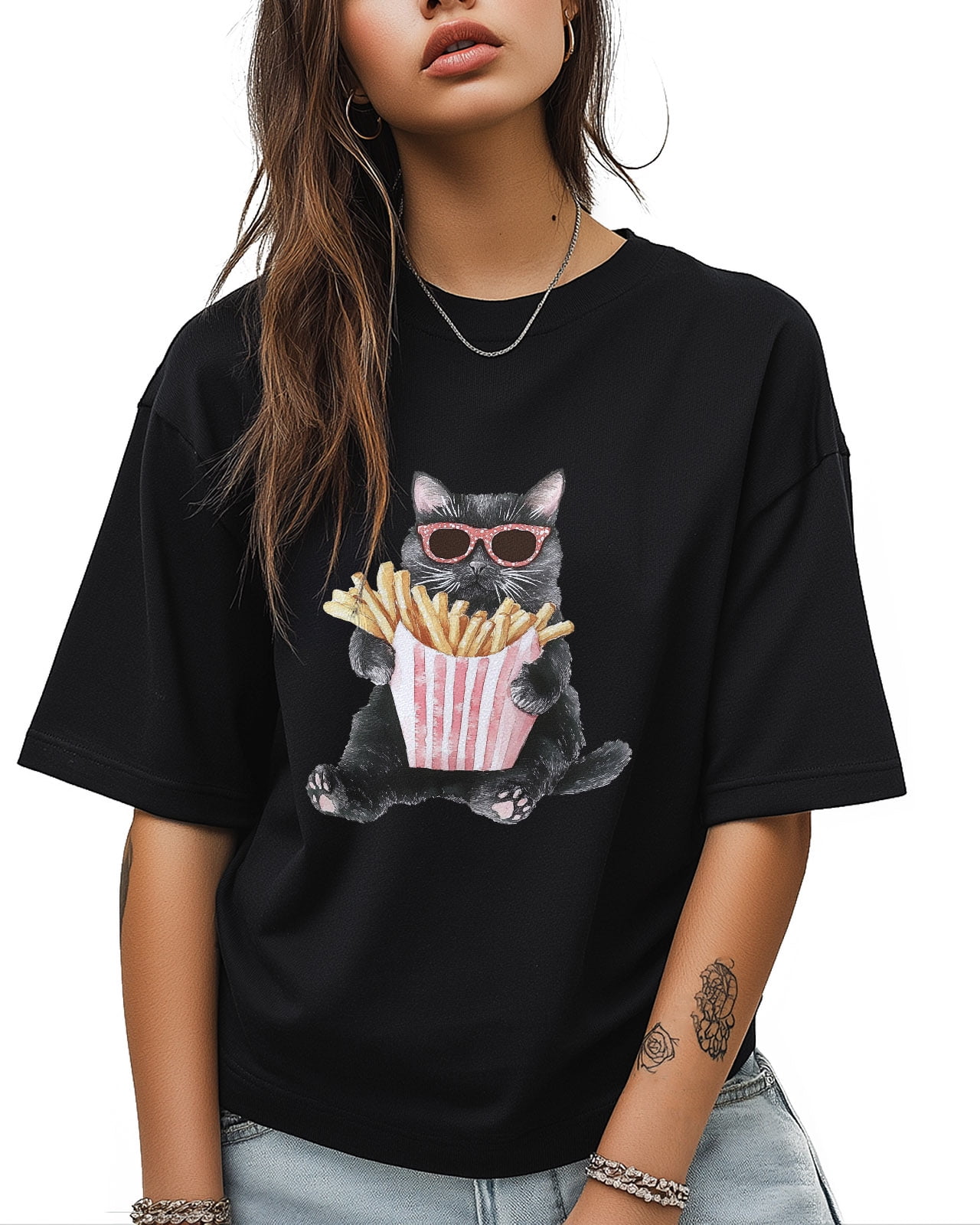 Cat With Sunglasses T Shirts for Women Short Sleeve Cotton Crewneck T ...