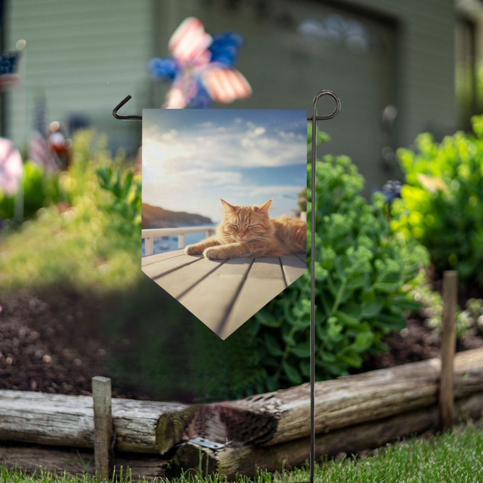 Cat Sunlight Mountains Chair Garden Flag 18" x 12.5" Double Sided Yard ...
