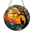 Cat Sunset Tree Stained Glass Style Suncatcher – Window Hanging Decor ...