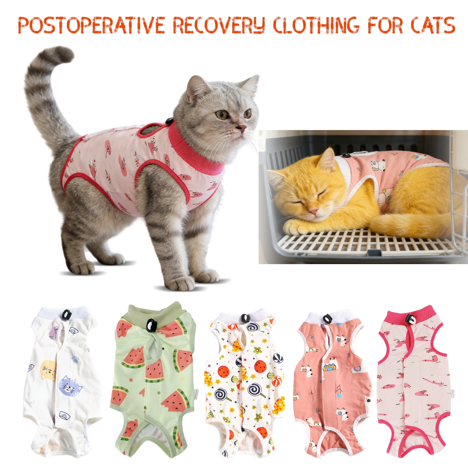 Cat Surgery Recovery Suit, Pink Fox Pattern Cat Onesie for Cats After ...