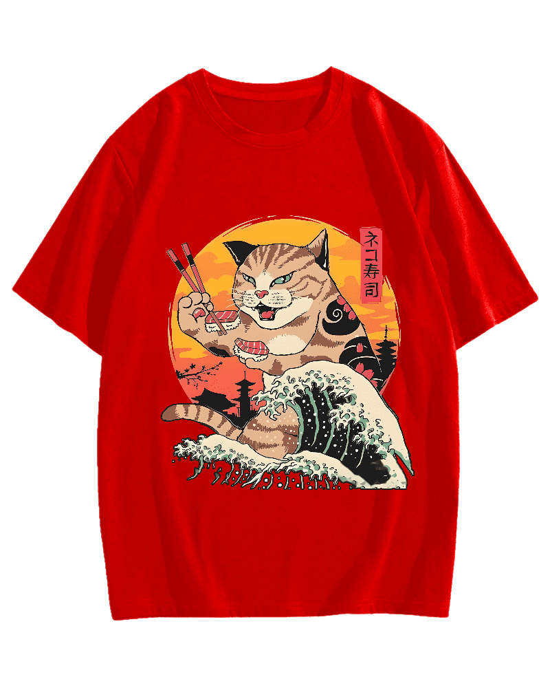 Cat Sushi Wave Cotton casual T-shirt - Walmart.com