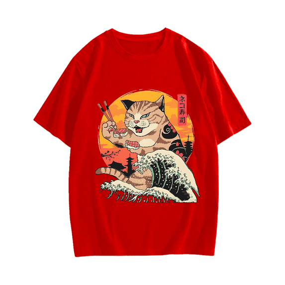 Cat Sushi Wave Cotton casual T-shirt - Walmart.com