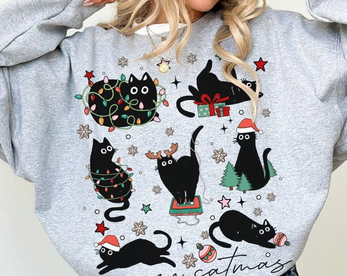 Cat Sweatshirt Catmas Meow Tree Light Its Fine Sweater Kitty Black Cat ...