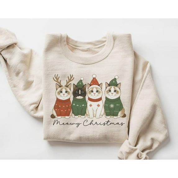Cat Sweatshirt Meowy Santa Hat Cat Sweater Happy Ragdoll Kitty Cat ...