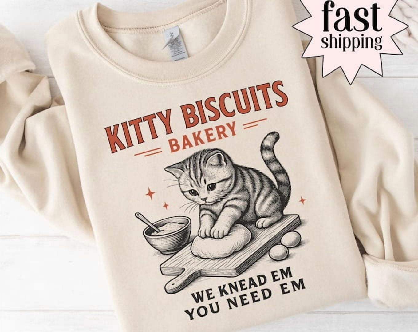 Cat Sweatshirt Sourdough Bread Kitty Biscuit Sweater Cat Crewneck ...