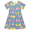 Cat Swimming Ring Short Sleeve Dress A-Line Cute Midi Casual Sundress 2 ...