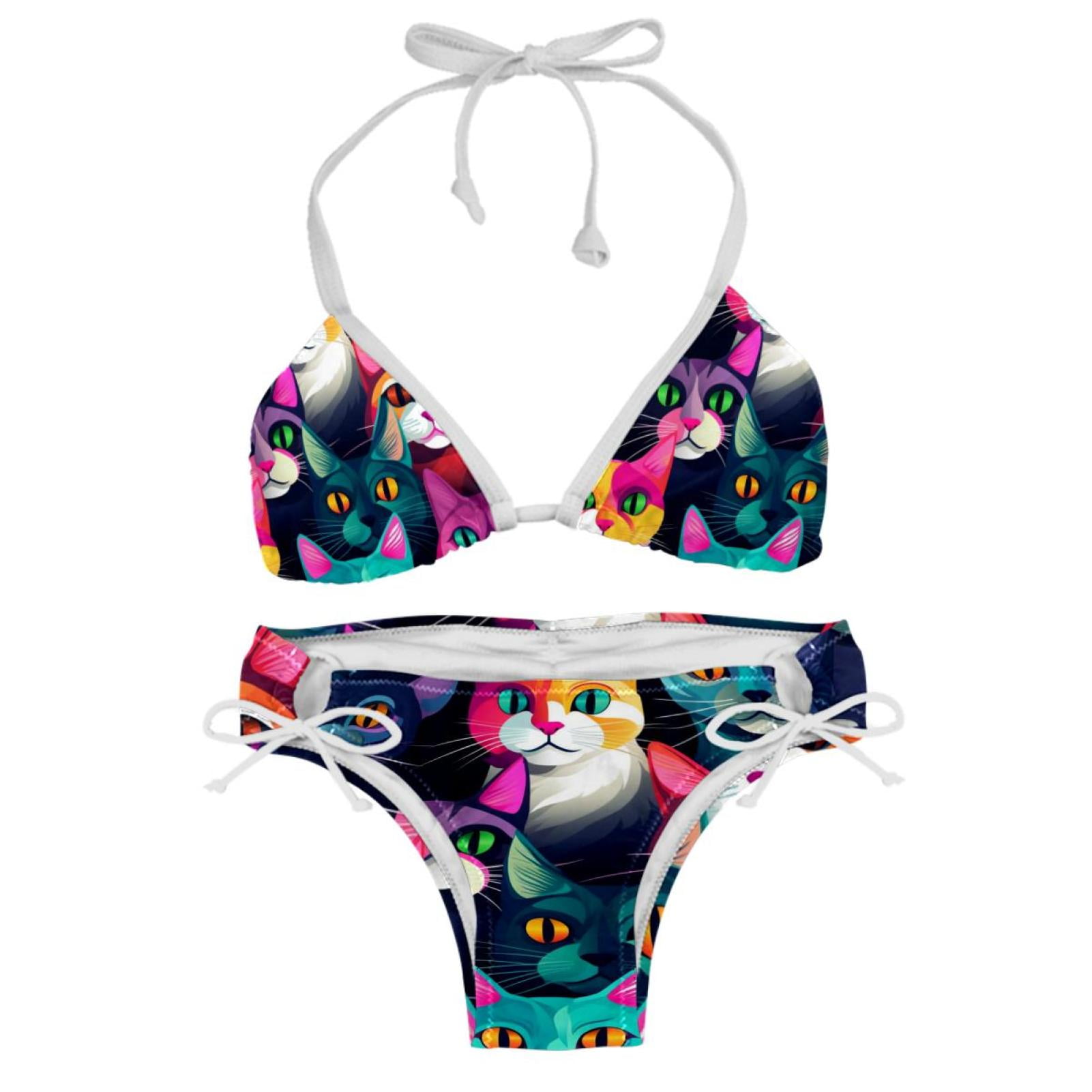 Cat Swimsuit Women Bikini Set with Detachable Sponge & Adjustable Strap ...