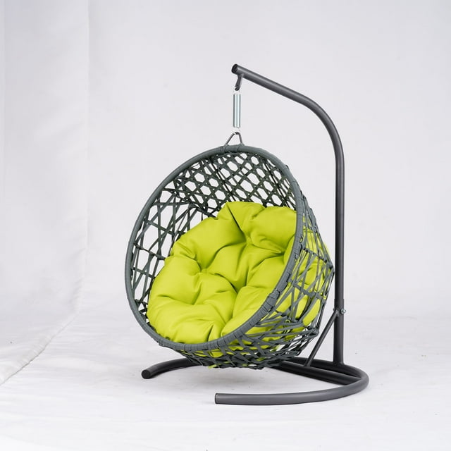 Cat Swing Bed with Stand & Cushion, Cat Egg Chair with Rattan Wicker ...