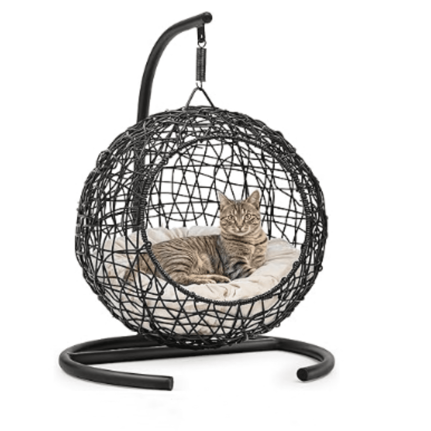 Cat Swing Bed with Stand & Cushion, Cat Egg Chair with Rattan Wicker Appearance, Indoor Hanging ...