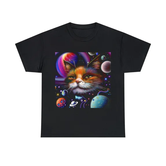 Cat T Shirt Art Tee Cosmos Space Feline Psychedelic Planets Cool Unisex ...