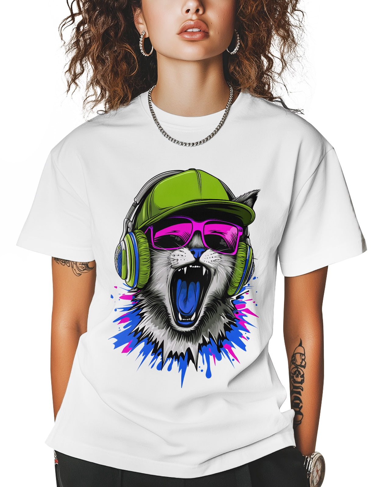 Cat T Shirts for Women Short Sleeve Cotton Crewneck T-Shirt Colored ...