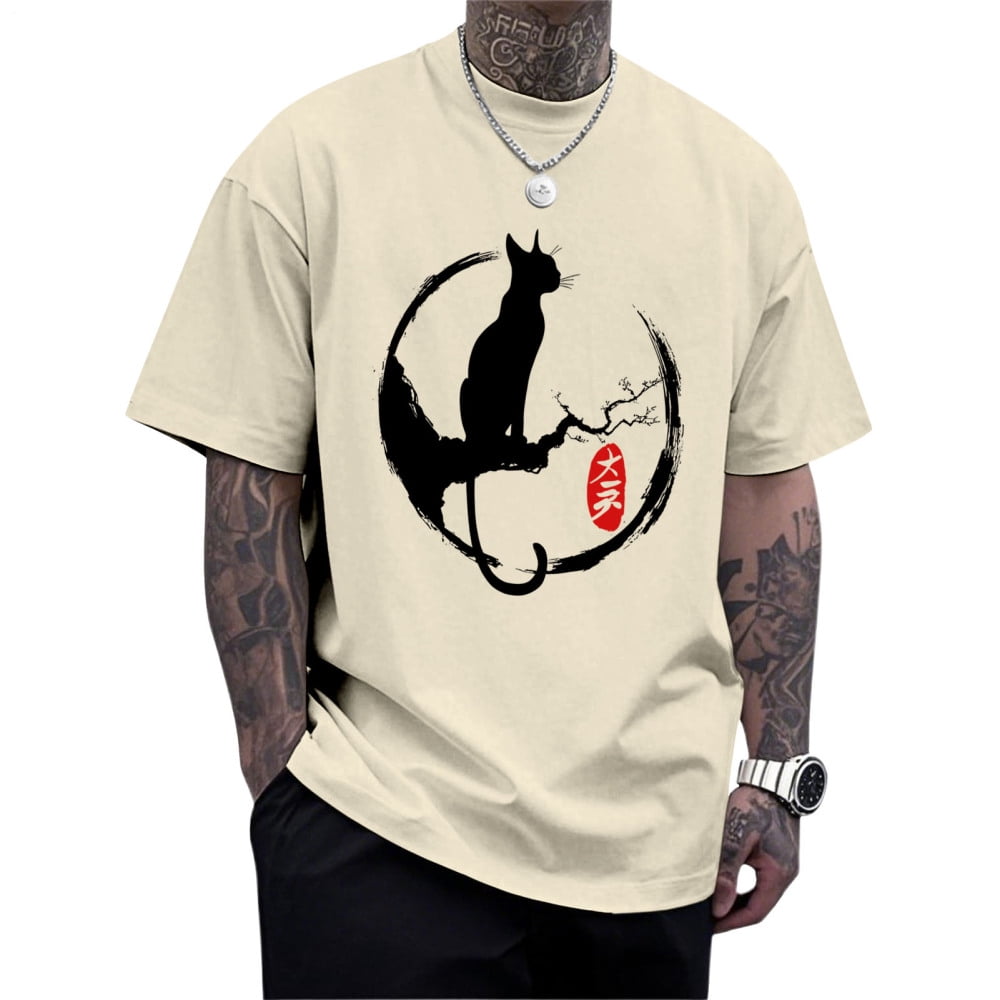 Cat T Shirts for Men Crew Neck Oversized Graphic Shirt Summer Casual ...
