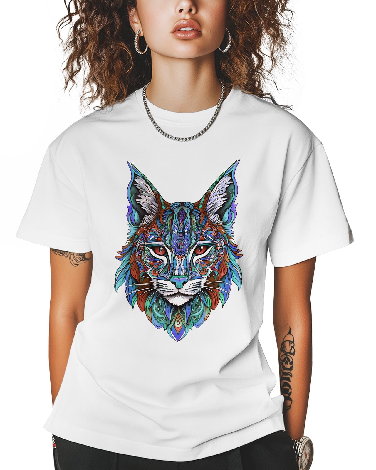 Cat T Shirts for Women Short Sleeve Cotton Crewneck T-Shirt Abstract ...