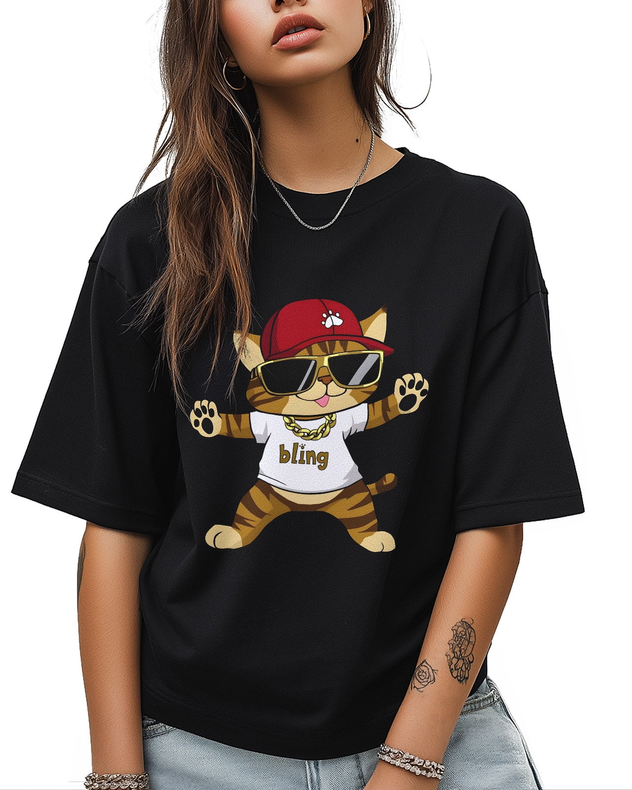 Cat T Shirts for Women Short Sleeve Cotton Crewneck T-Shirt Cute Rock ...