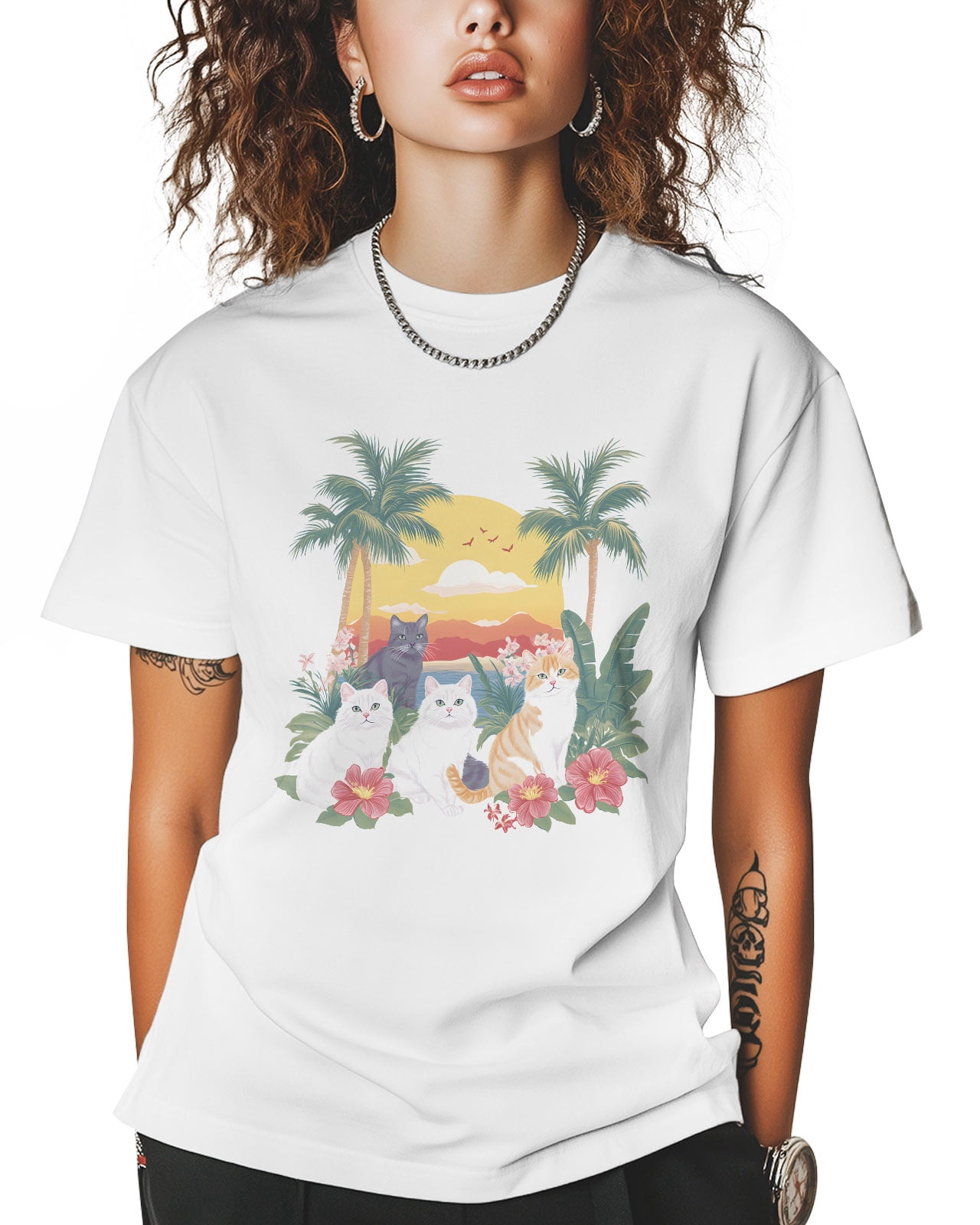 Cat T Shirts for Women Short Sleeve Cotton Crewneck T-Shirt Summer ...