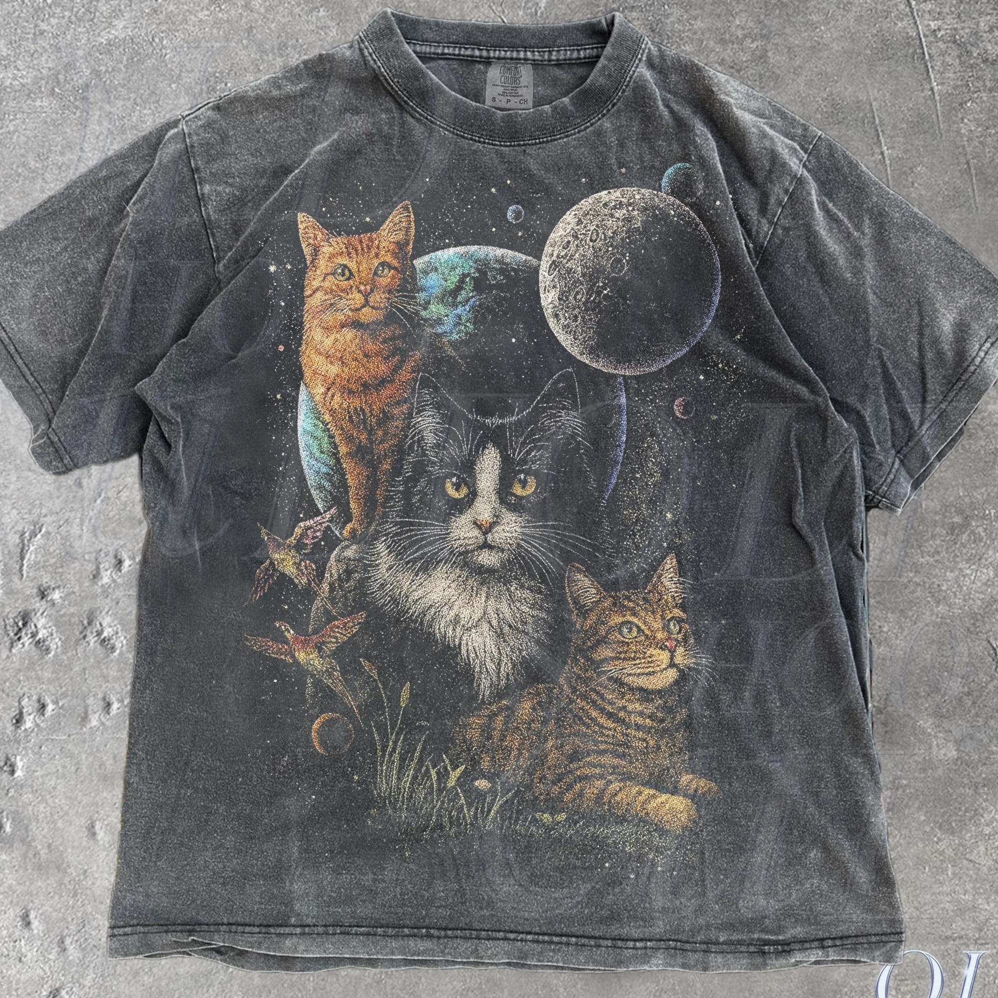 Cat TShirt Galaxy Cosmic Cats Graphic Tee Retro 90s Style Space Animal ...