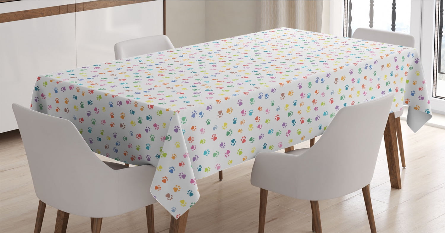 Cat Tablecloth, Footprints of Cats and Dogs Lively Colored Paws ...
