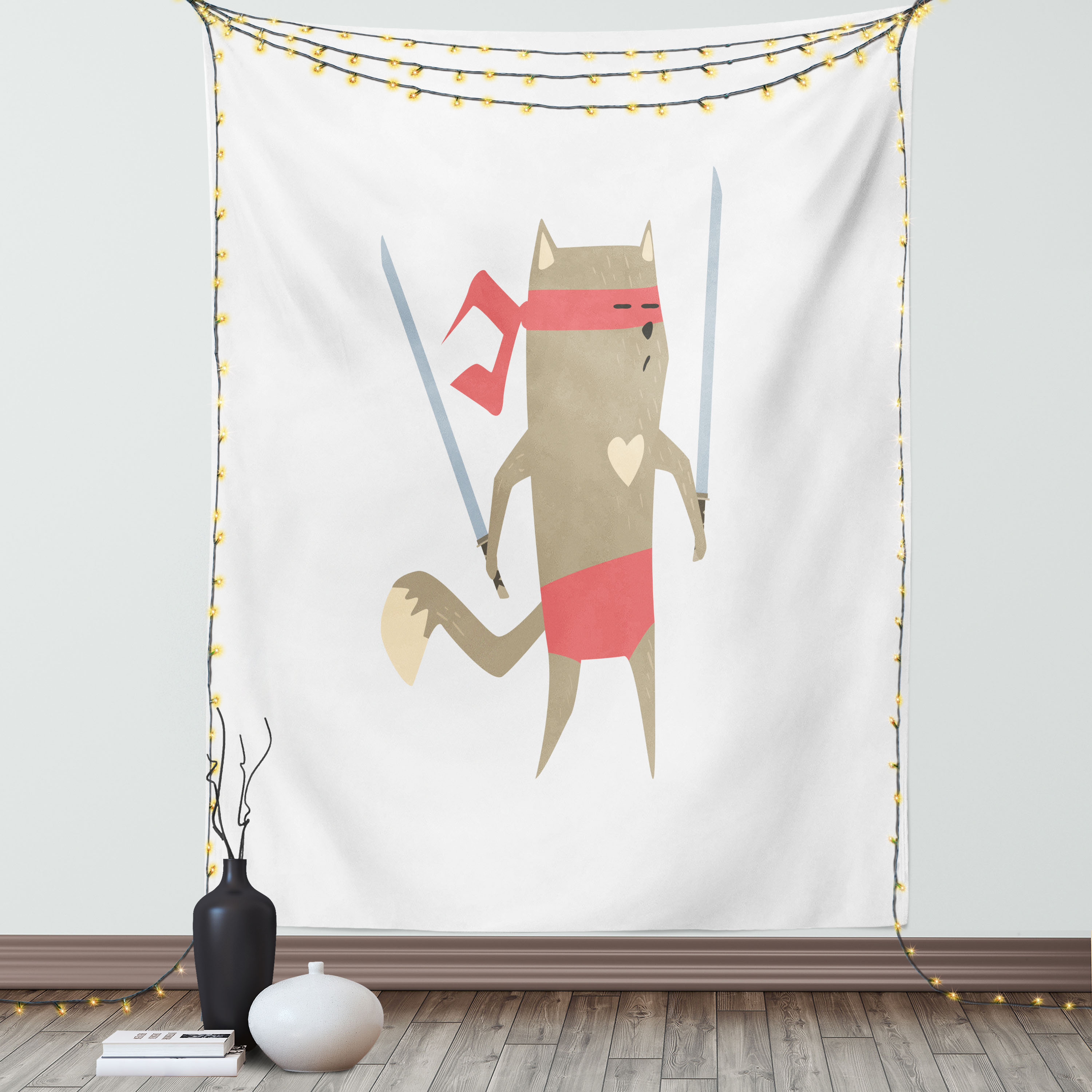 Cat Tapestry Wall Hanging Crime Fighter Ninja Cat with Two Swords and ...