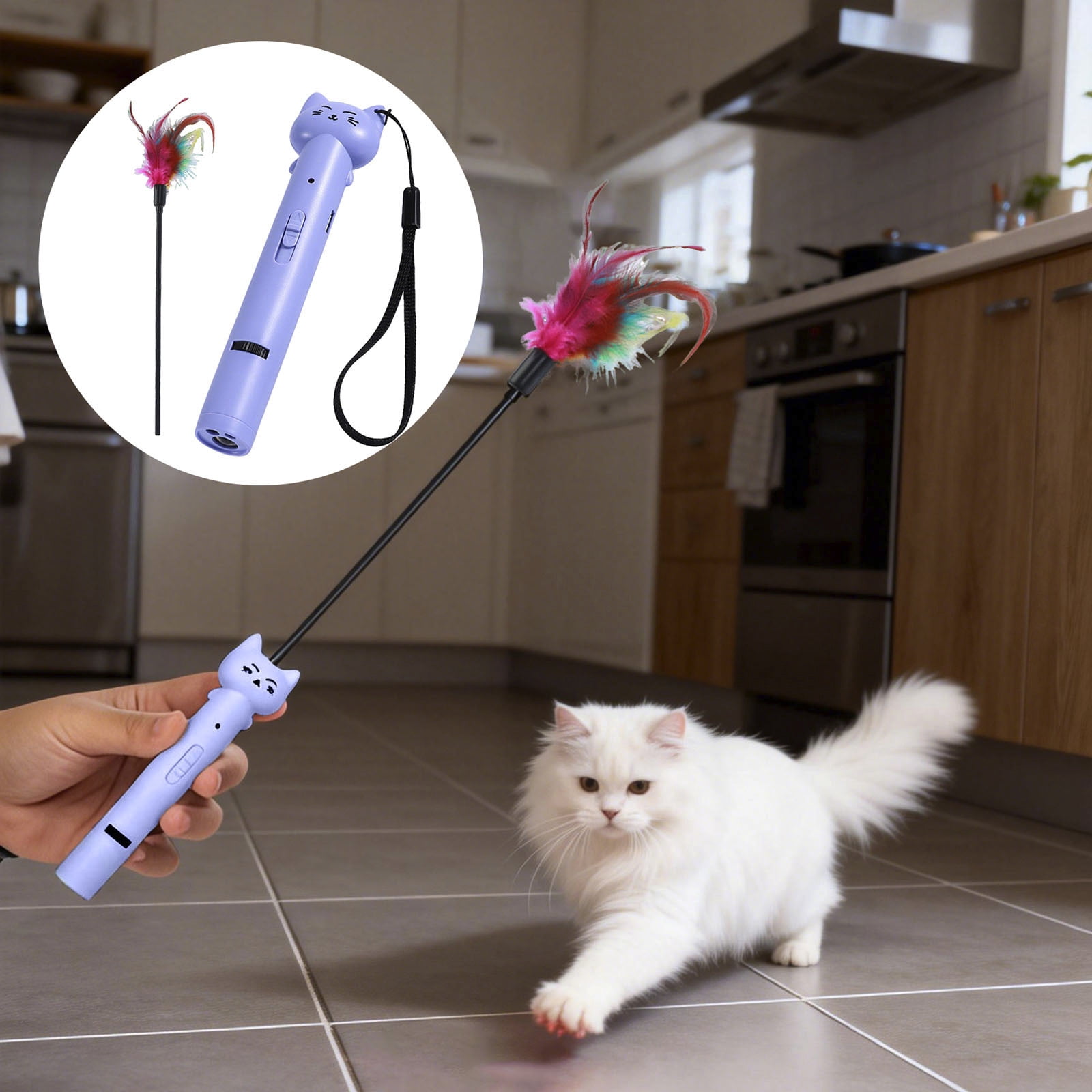 Cat Teaser Pointer Interactive Stick wirh Type C Rechargeable for Cats ...
